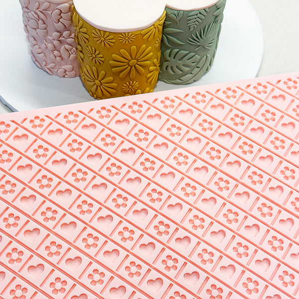Fondant Pattern Plate- Gingham Hearts and blossoms - somethingforcake